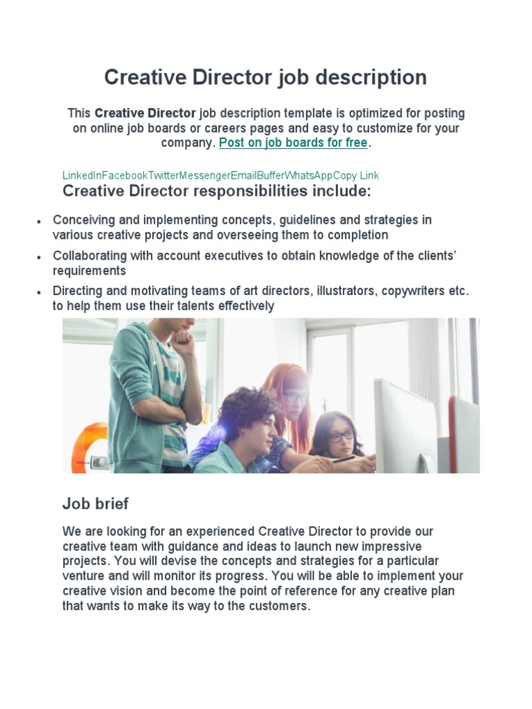 Guiding Creative Vision: Creative Director Job Description | PDF ...