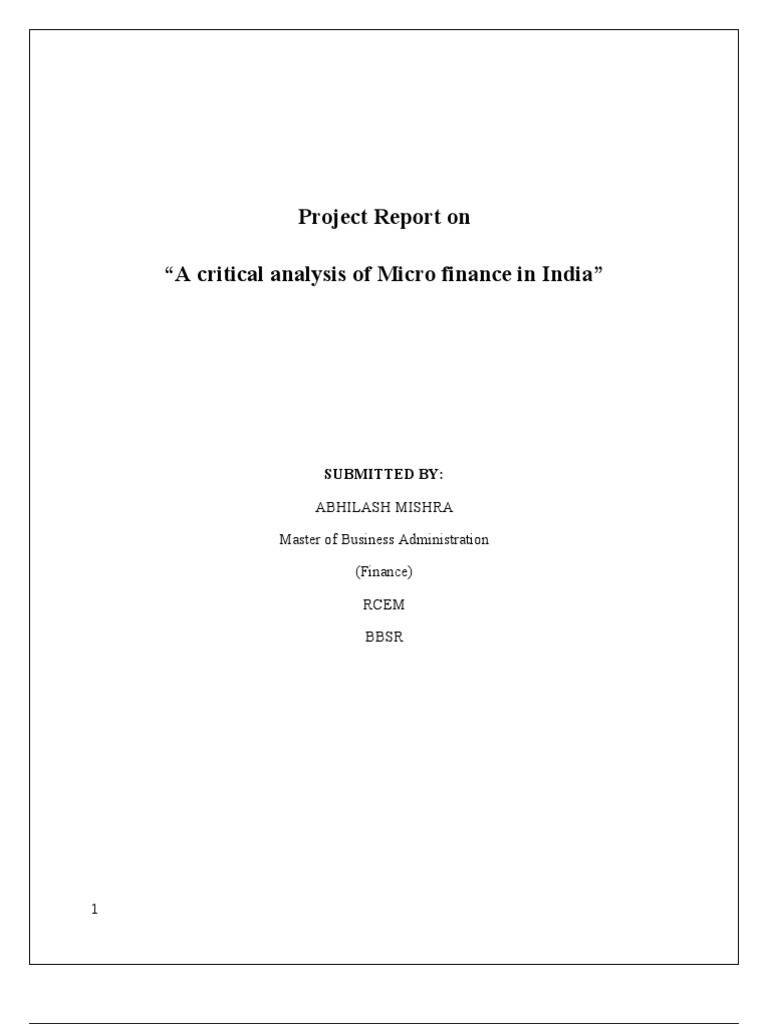 Project Report On "A Critical Analysis of Micro Finance in India" | PDF ...