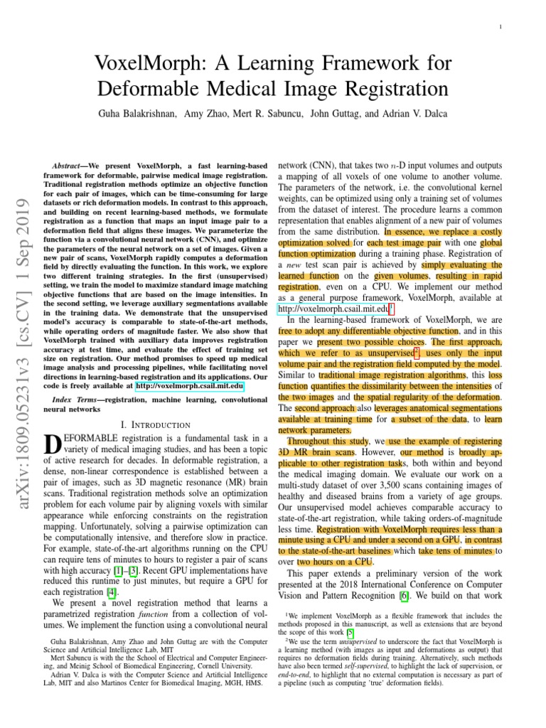 Voxelmorph: A Learning Framework For Deformable Medical Image Registration | PDF | Image ...