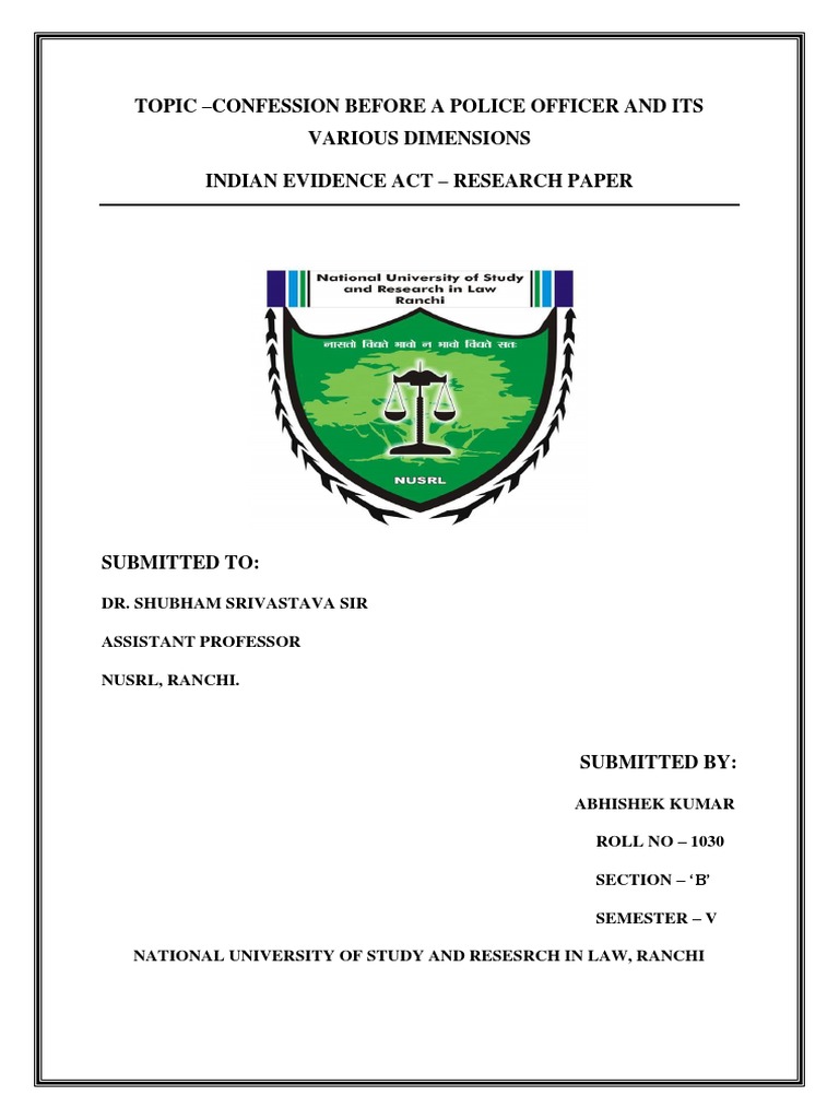 Topic - Confession Before A Police Officer and Its Various Dimensions ...