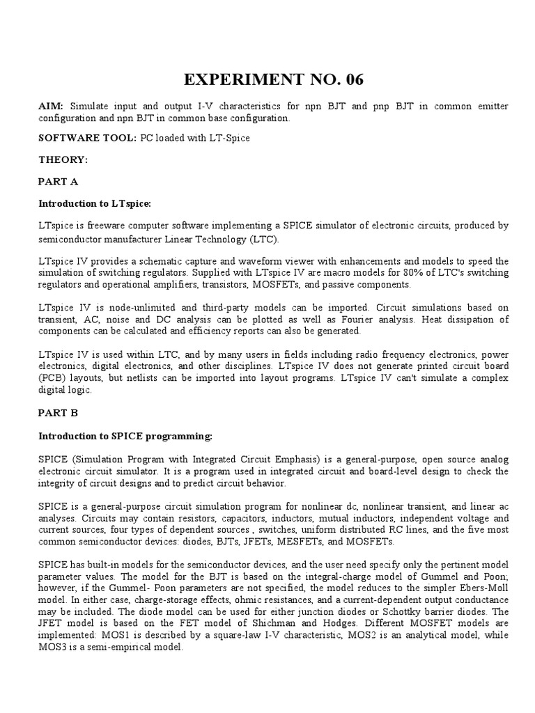 BJT I-V Simulation in LTspice | PDF | Bipolar Junction Transistor | Spice