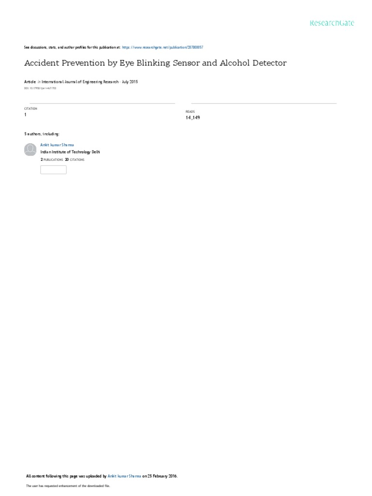 Accident Prevention by Eye Blinking Sensor and Alcohol Detector | PDF ...