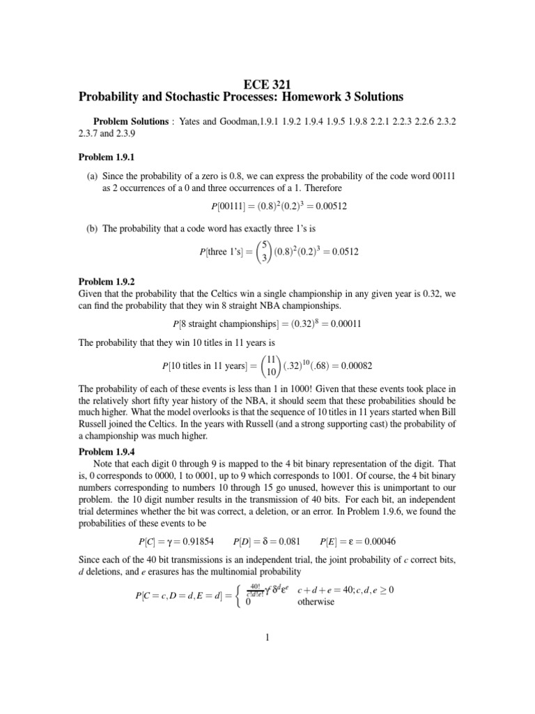 ECE 321 Probability and Stochastic Processes: Homework 3 Solutions | PDF | Bit | Applied Mathematics