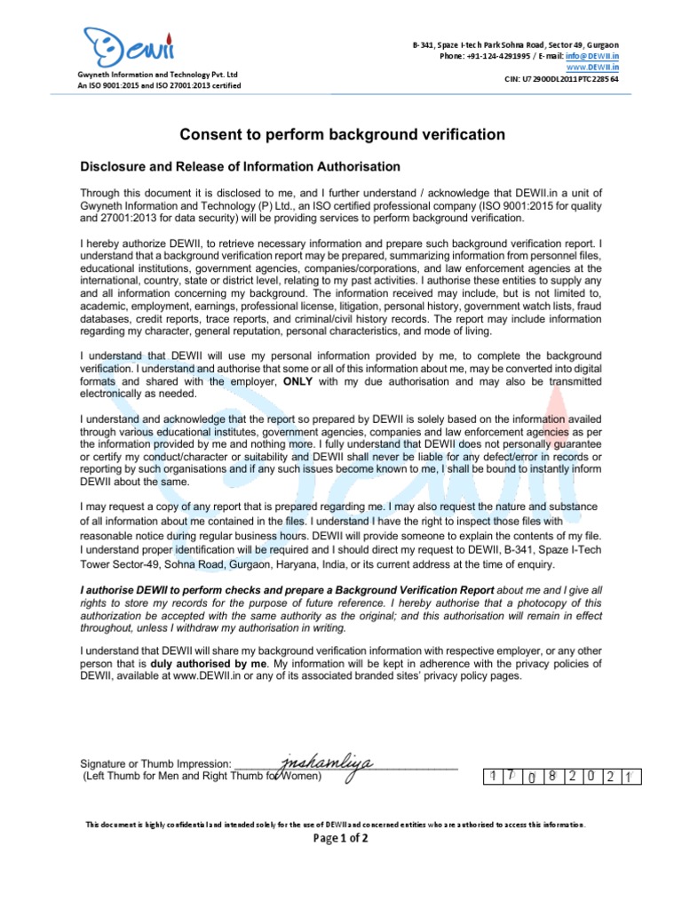 Employee Consent Form V.4.0. 20200607 | PDF | Identity Document ...
