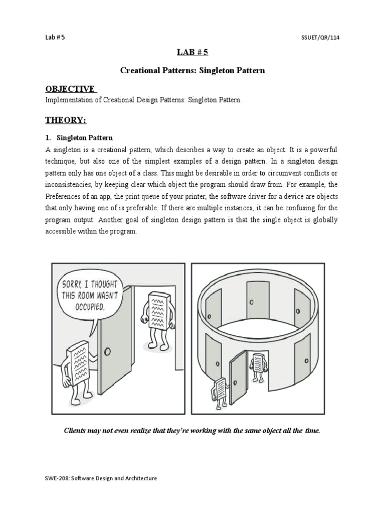 Lab # 5 Creational Patterns: Singleton Pattern Objective Theory | PDF | Class (Computer ...