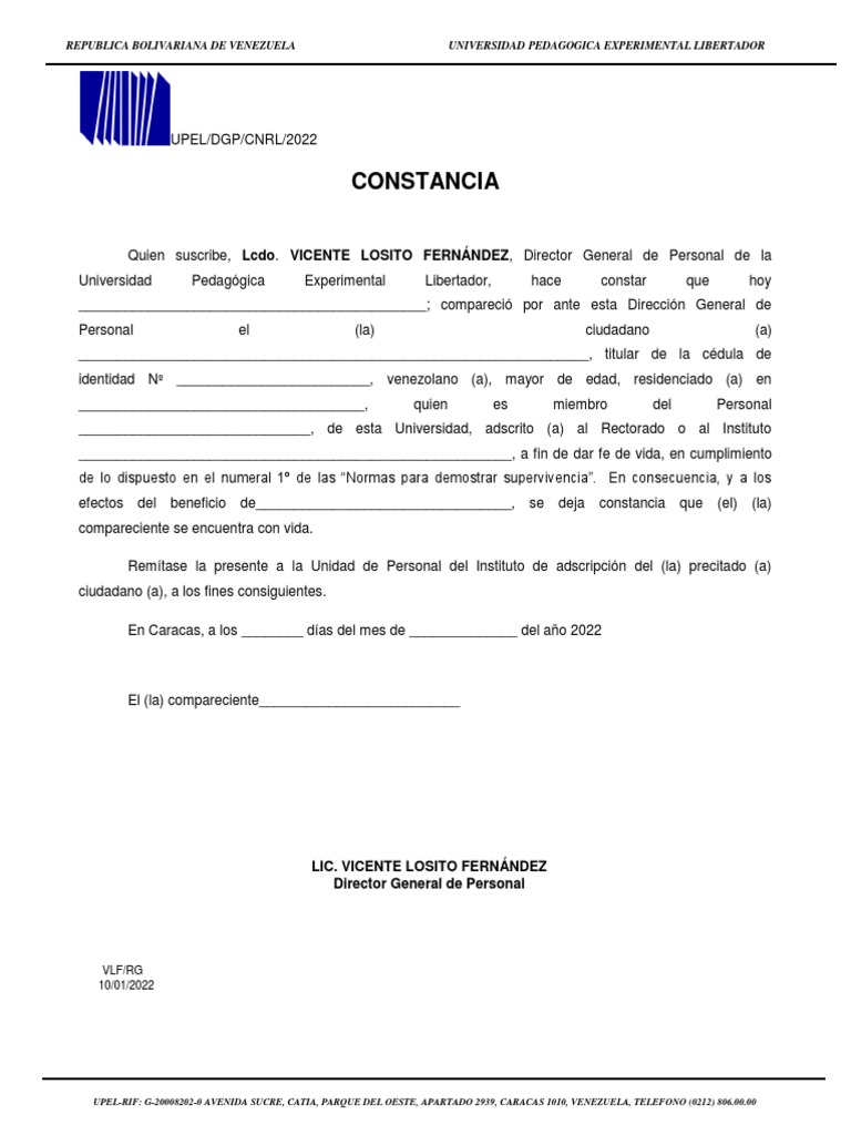Constancia Fe de Vida | PDF