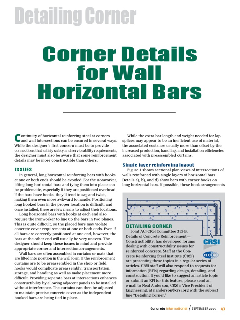 Corner Details For Wall Horizontal Bars: Issues | PDF | Concrete ...