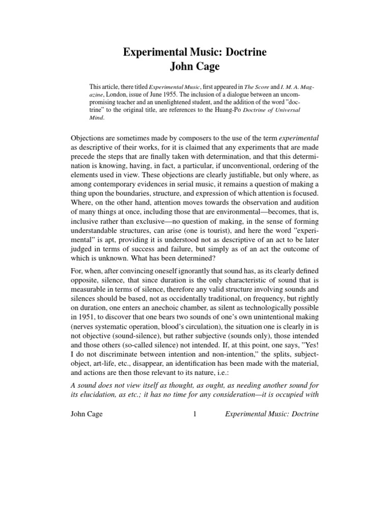 John Cage - Experimental Music Doctrine | PDF