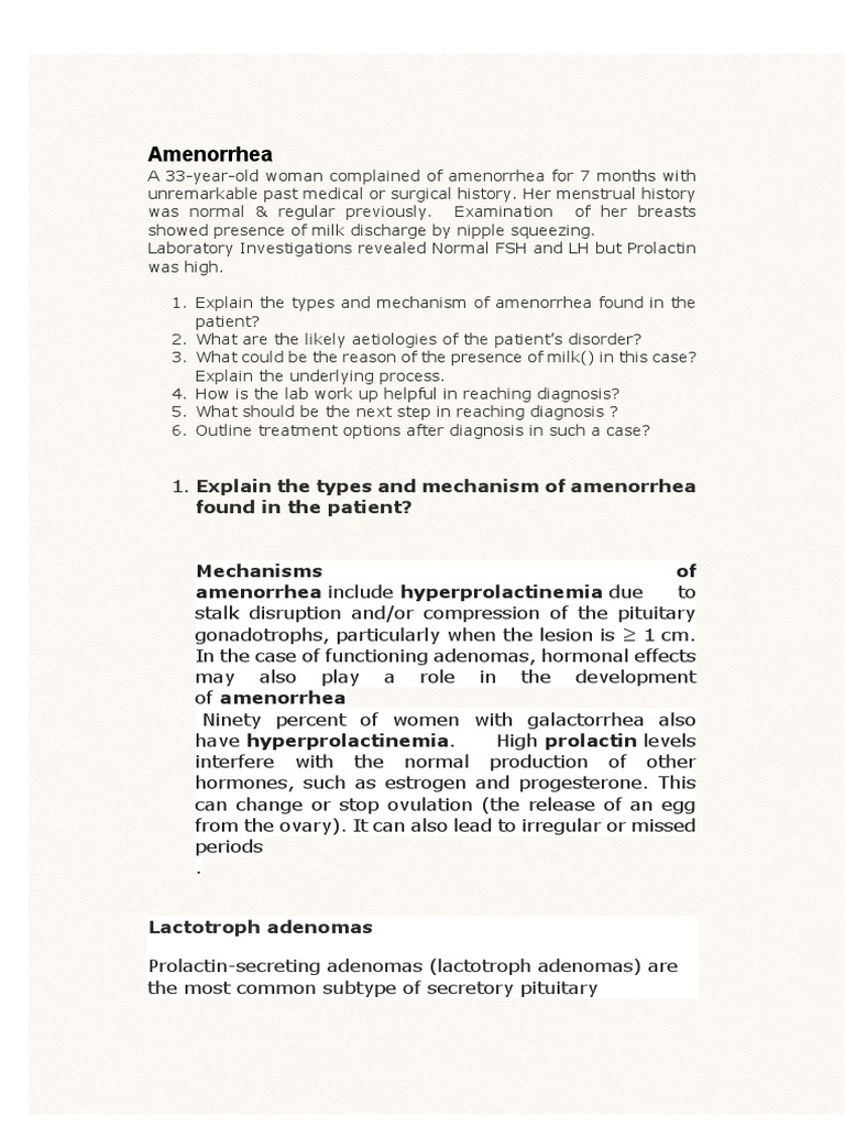 Amenorrhea: 1. Explain The Types and Mechanism of Amenorrhea | PDF ...