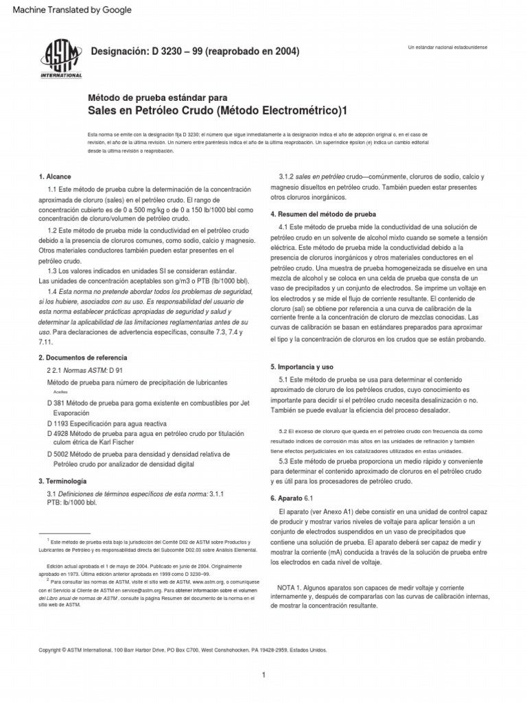 Norma Astm D 3230 - Español | PDF | Agua | Concentración