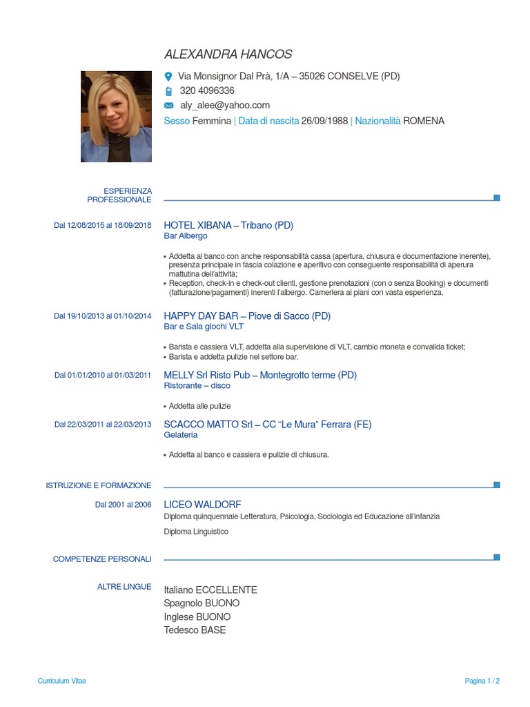 Curriculum Vitaee Alessandra | PDF
