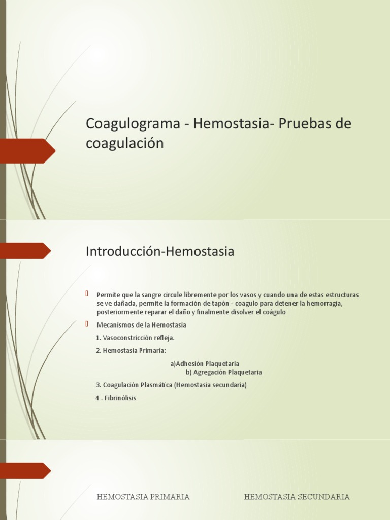 Coagulograma - Pruebas de coagulación | PDF | Coagulation | Hemostasis