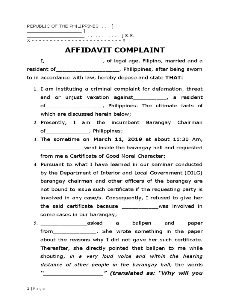 Affidavit-Complaint-Threat Sample | PDF | Affidavit | Crime & Violence