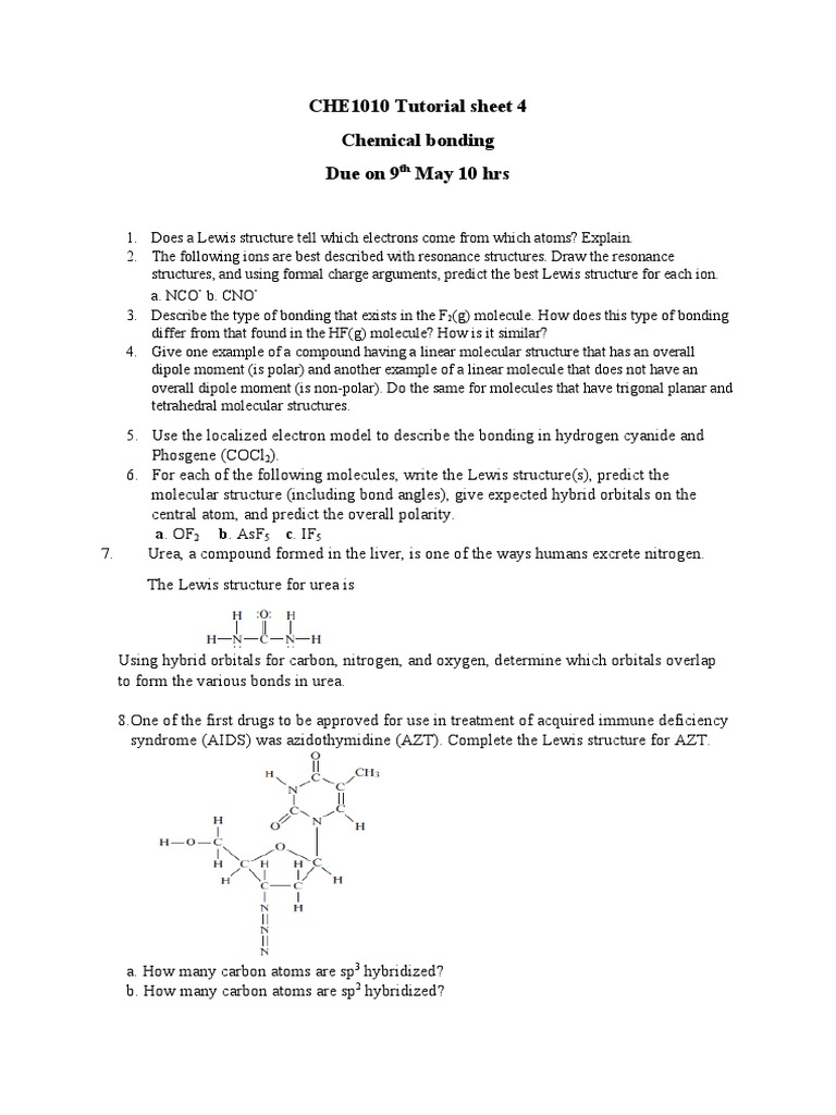 Chemical Bonding, Tutorial Sheet 4 | PDF | Chemical Bond | Chemical Polarity