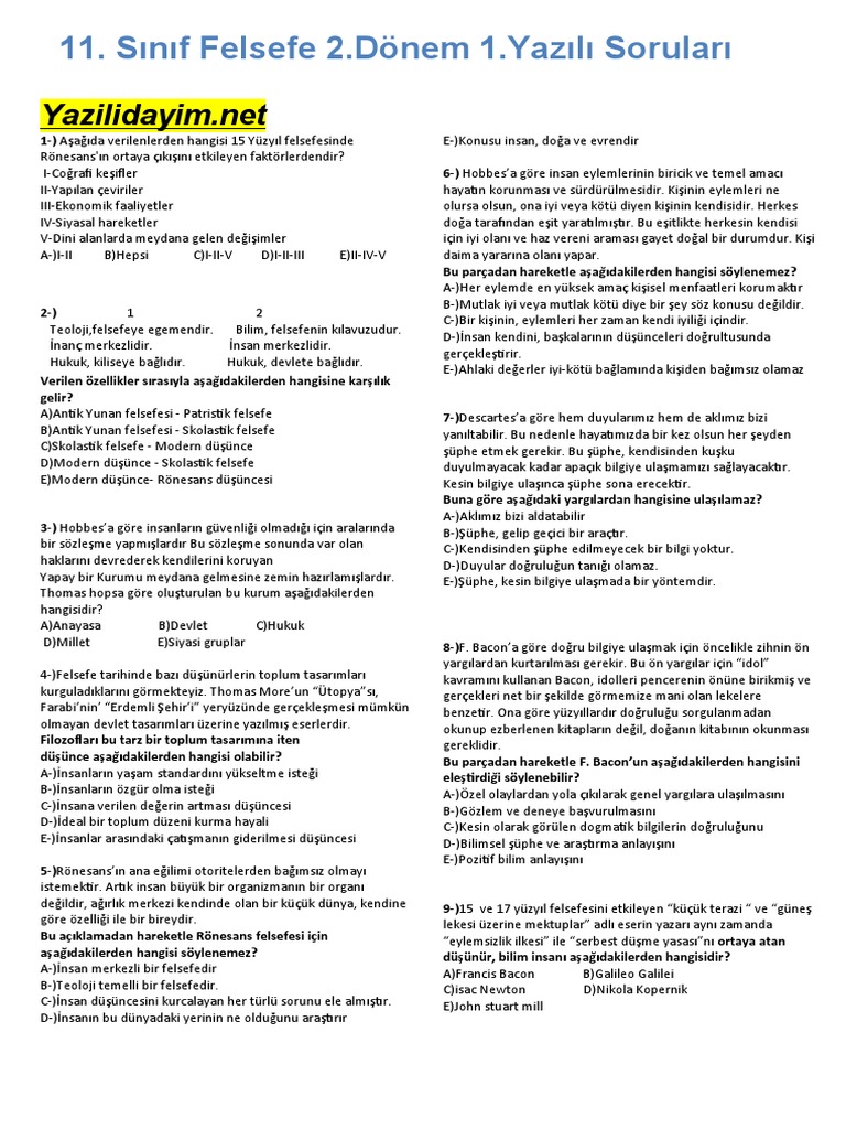 11 Felsefe 2 D 1 Yaz | PDF