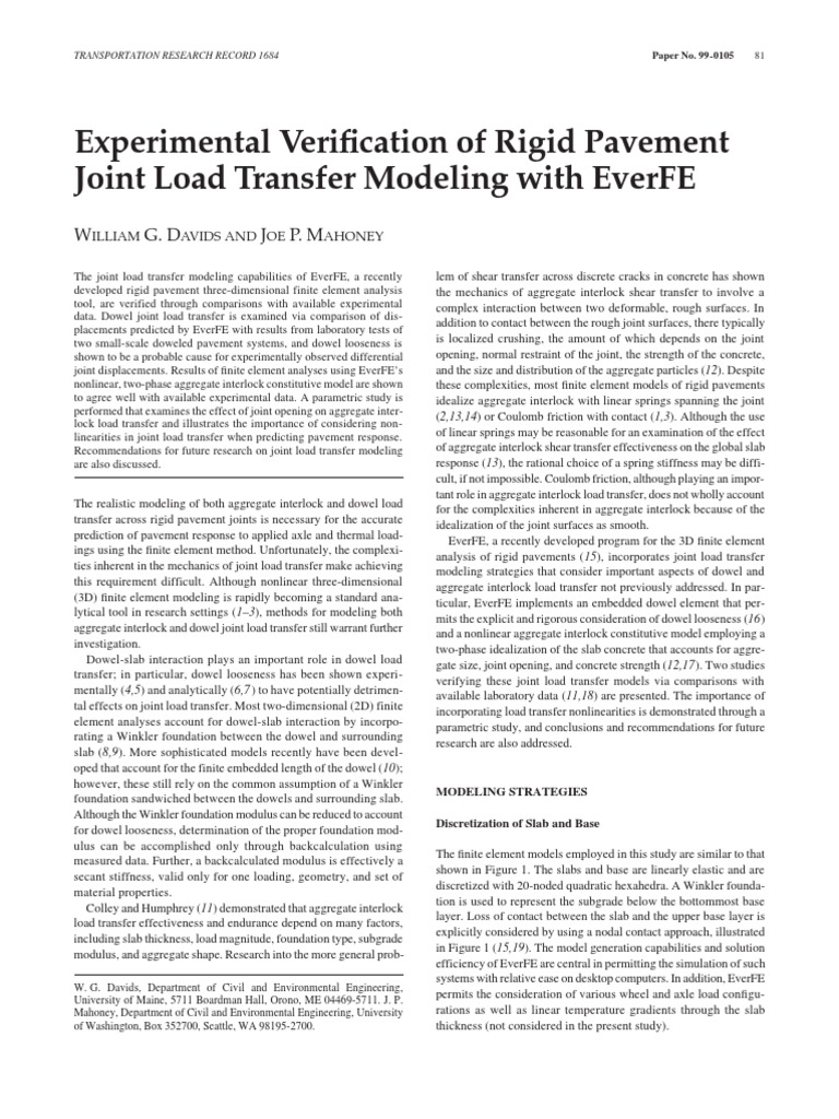 Experimental Verification of Rigid Pavement Joint Load Transfer Modeling With Everfe | PDF ...