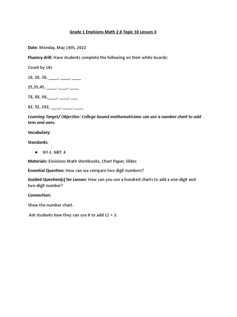 Grade 1 Envisions Lesson Plans Math May 16th - May 20th 1 | PDF ...