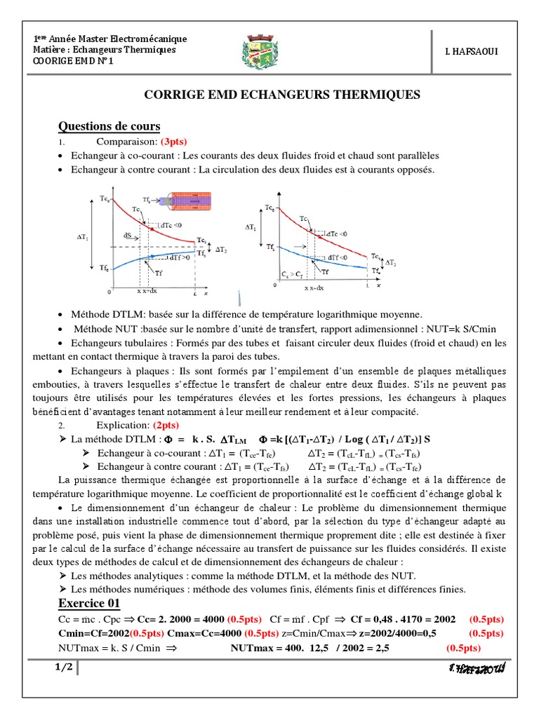 Corrige Emd 2020 | PDF | Échangeur de chaleur | Température