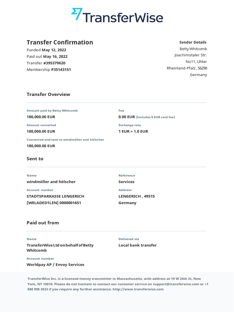 Transfer Confirmation | PDF | Service Industries | Finance & Money ...