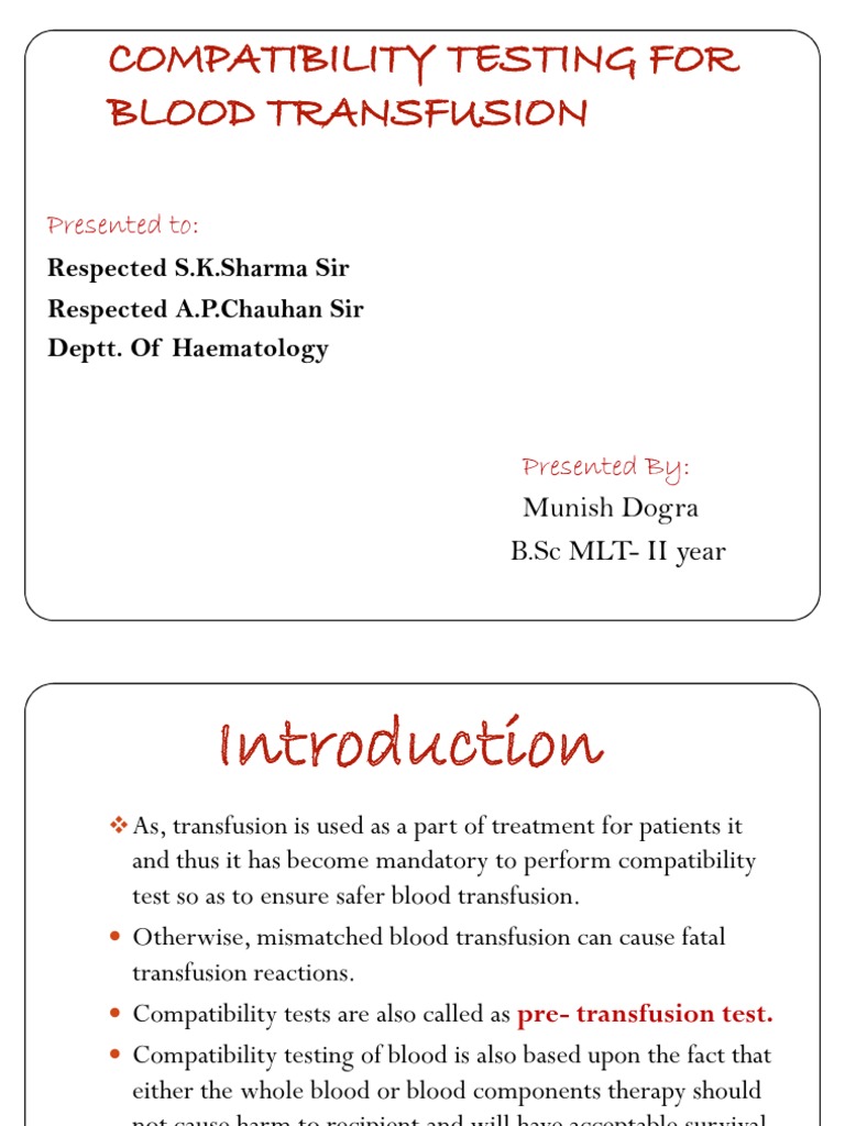 Compatibility Testing For Blood Transfusion | PDF | Blood Transfusion ...
