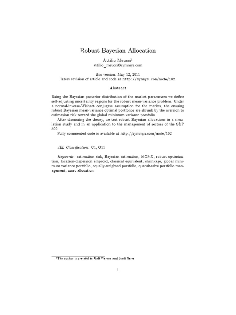 Robust Bayesian Allocation | Download Free PDF | Modern Portfolio ... Robust Bayesian Allocation | Download Free PDF | Modern Portfolio ...
