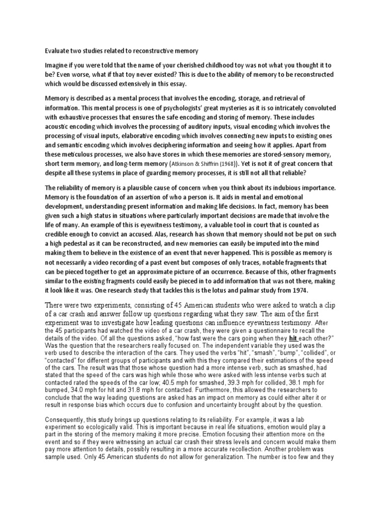 Evaluate Two Studies Related To Reconstructive Memory | PDF | Memory ...
