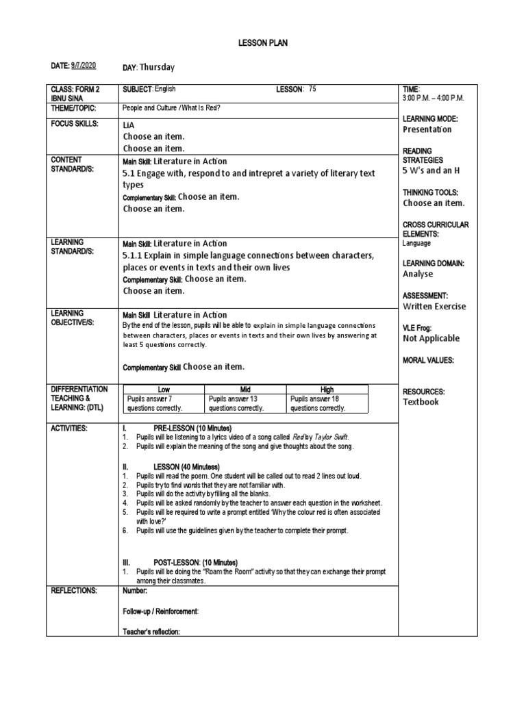 Lesson Plan: Complementary Skill | PDF | Lesson Plan | Cognitive Science