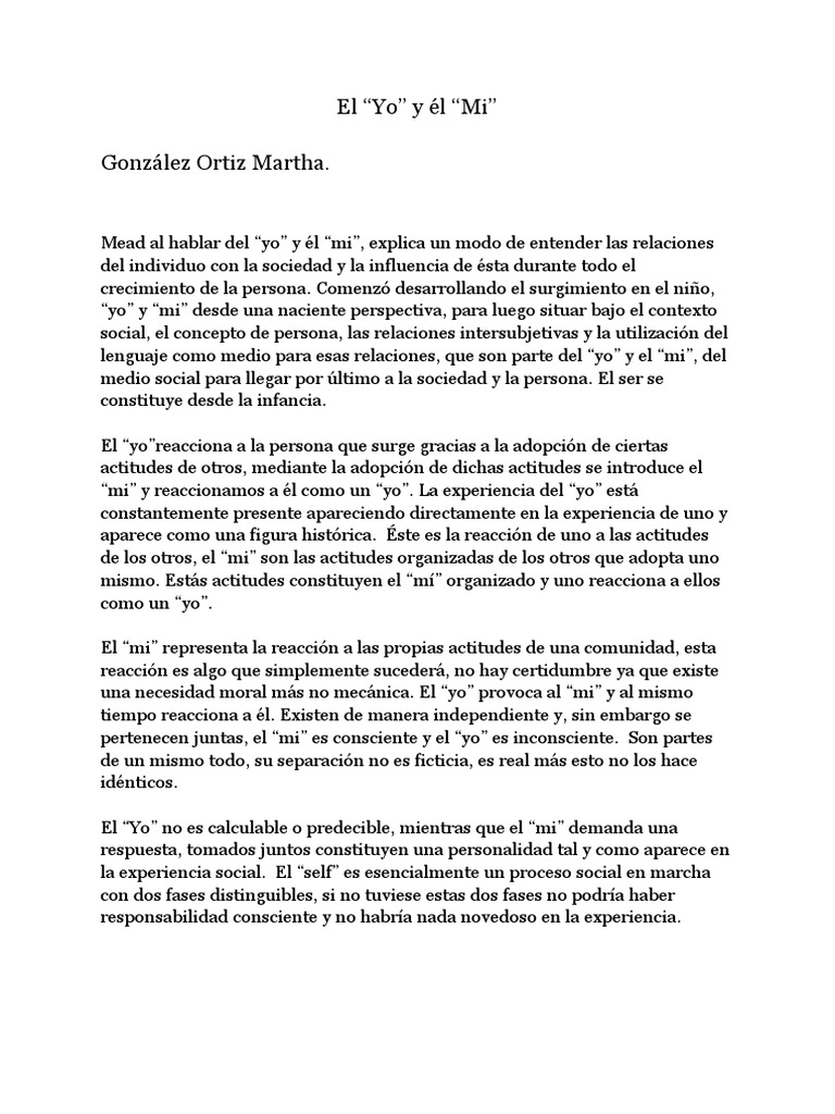 El "Yo" y El "Mi" | PDF | Ciencias del comportamiento | Sicología