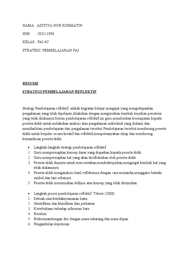 Strategi Pembelajaran Reflektif | PDF