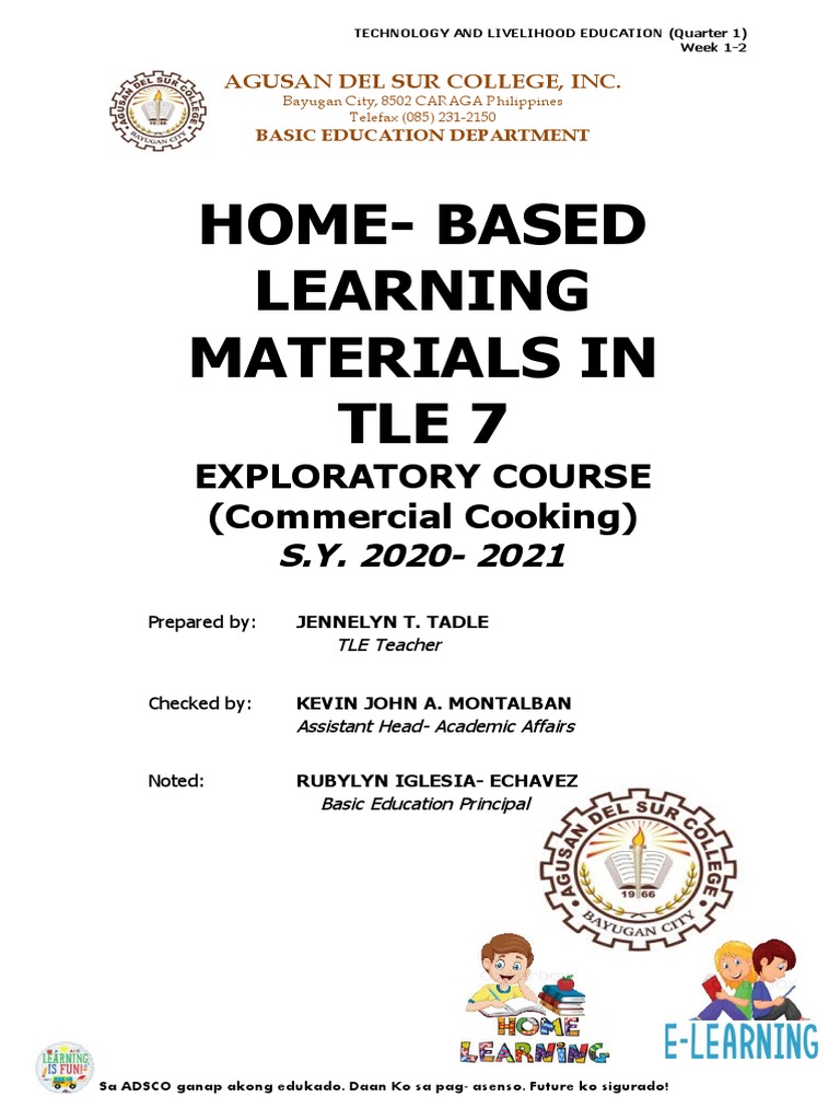 LM-TLE7&8 - 1st Lesson (Week 1&2) | PDF | Kitchen Utensil | Disinfectant