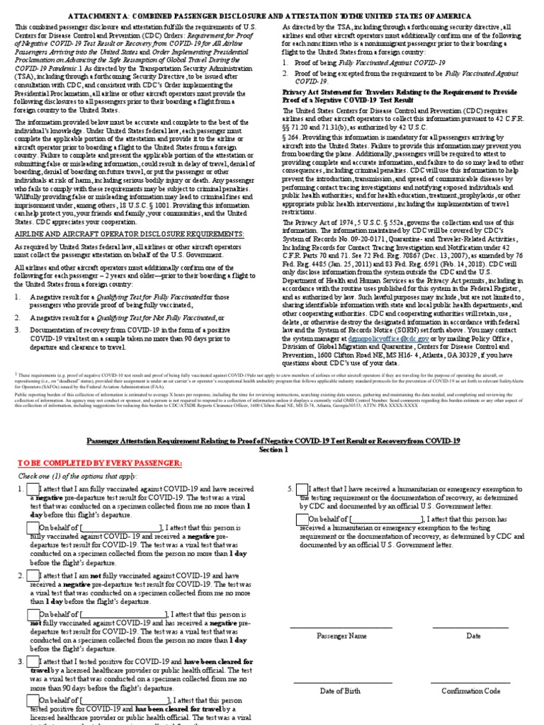 Health Attestation Form December2021 English | PDF | Centers For ...