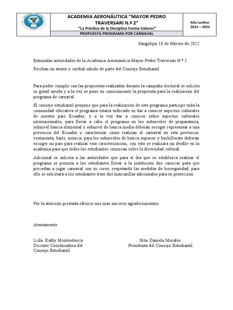 Propuesta Programa de Carnaval | PDF | Carnaval | Prestado