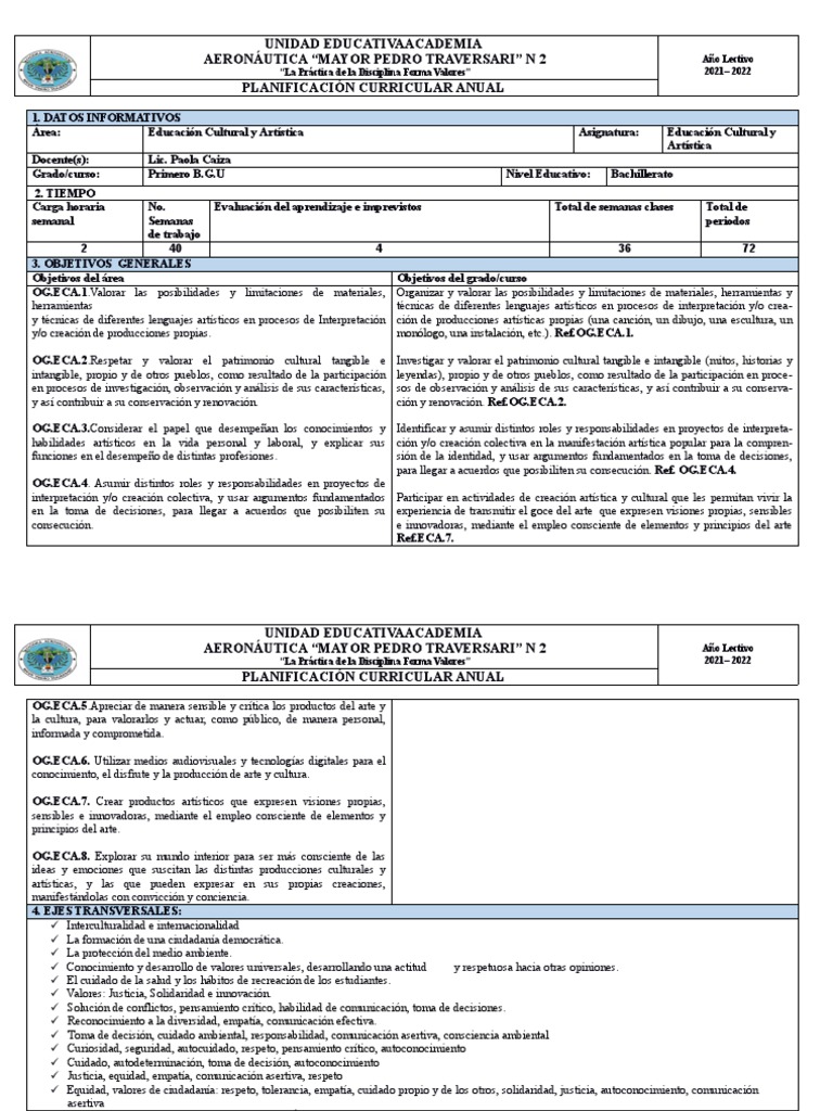 Pca Eca 1ro Bgu | Descargar gratis PDF | Aprendizaje | Método de enseñanza