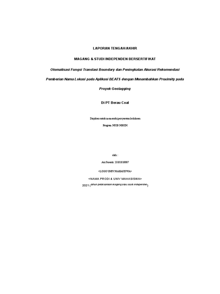 (Template) Laporan Akhir - (Magang - Studi Independed) - (Nama) - (NIM ... (Template) Laporan Akhir - (Magang - Studi Independed) - (Nama) - (NIM ...