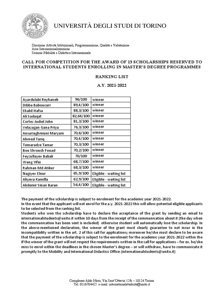 International Master's Scholarships 2021-2022 | PDF