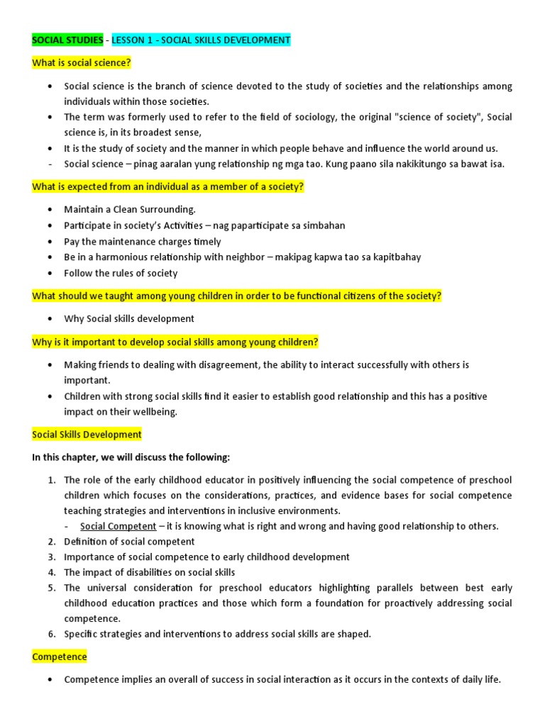 Lesson 1 - Social Skills Development | PDF | Friendship | Disciplines