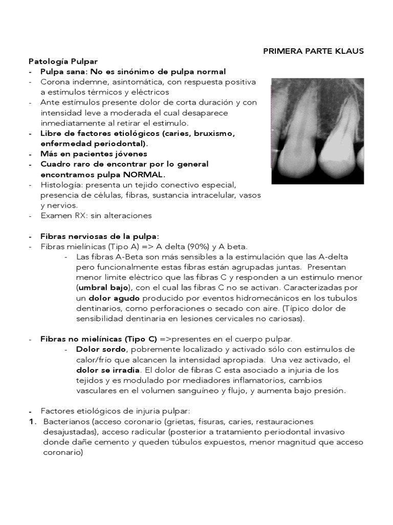 Patologia Pulpar | PDF | Dolor | Medicina CLINICA