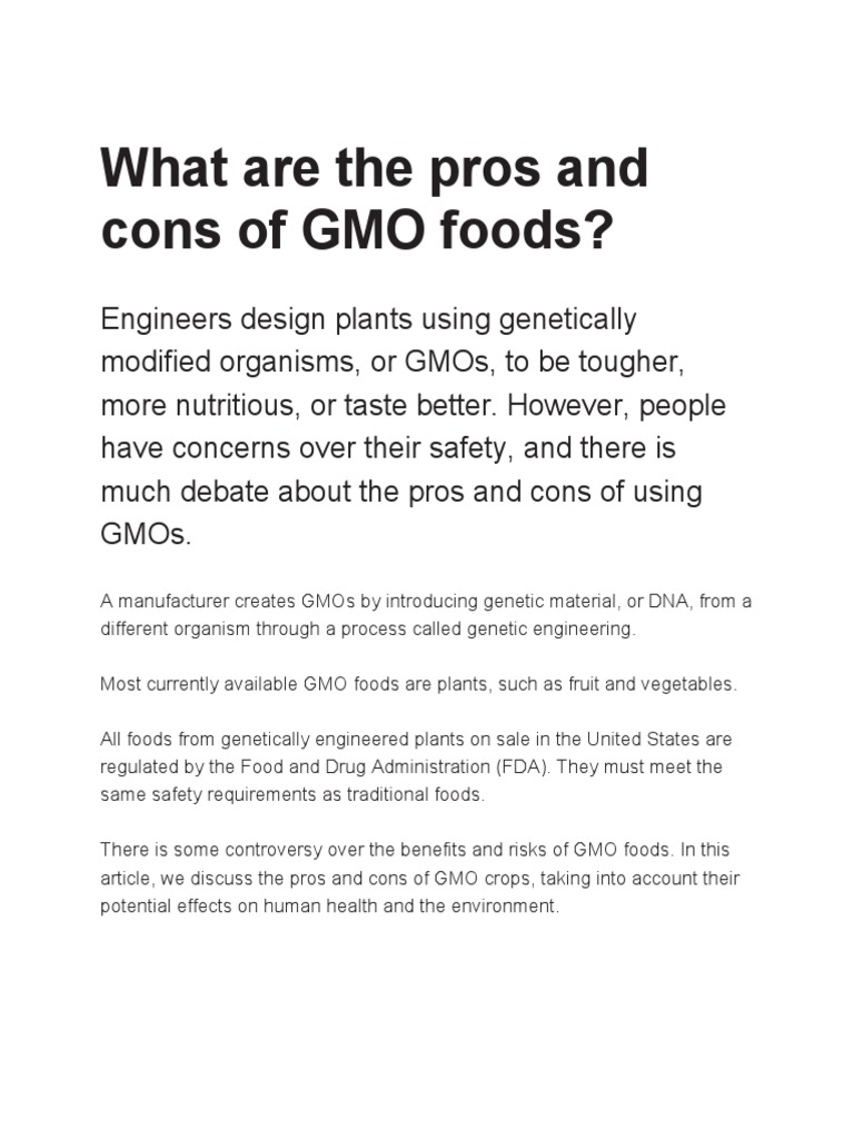 What Are The Pros and Cons of GMO Foods? | PDF | Genetically Modified ...