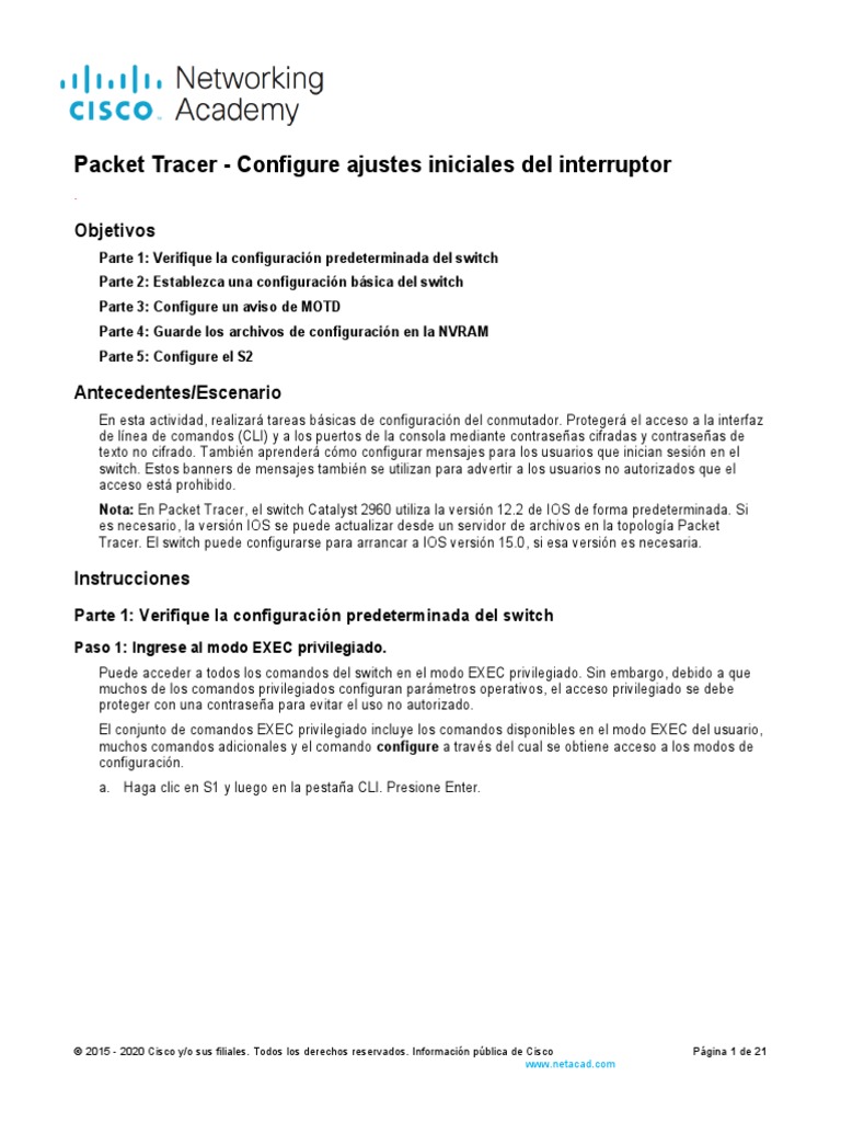 2 5 5 Packet Tracer Configure Initial Switch Settings Pdf Contraseña Conmutador De Red