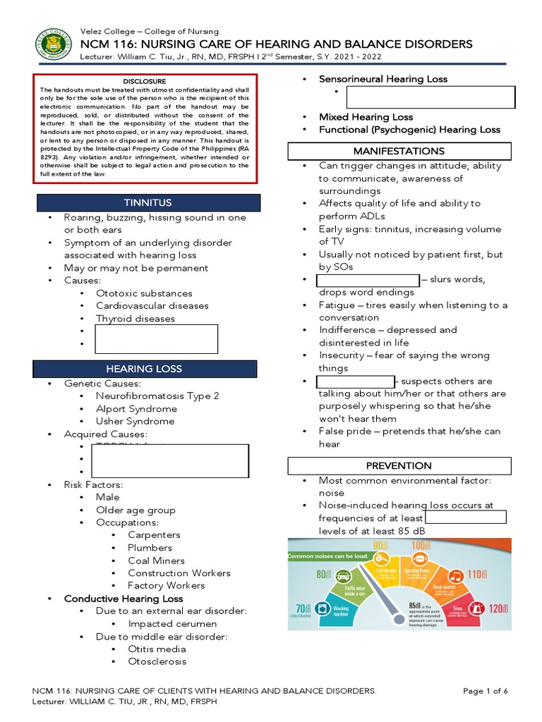 Week 14 - Hearing and Balance Disorders | PDF | Hearing Loss | Vertigo