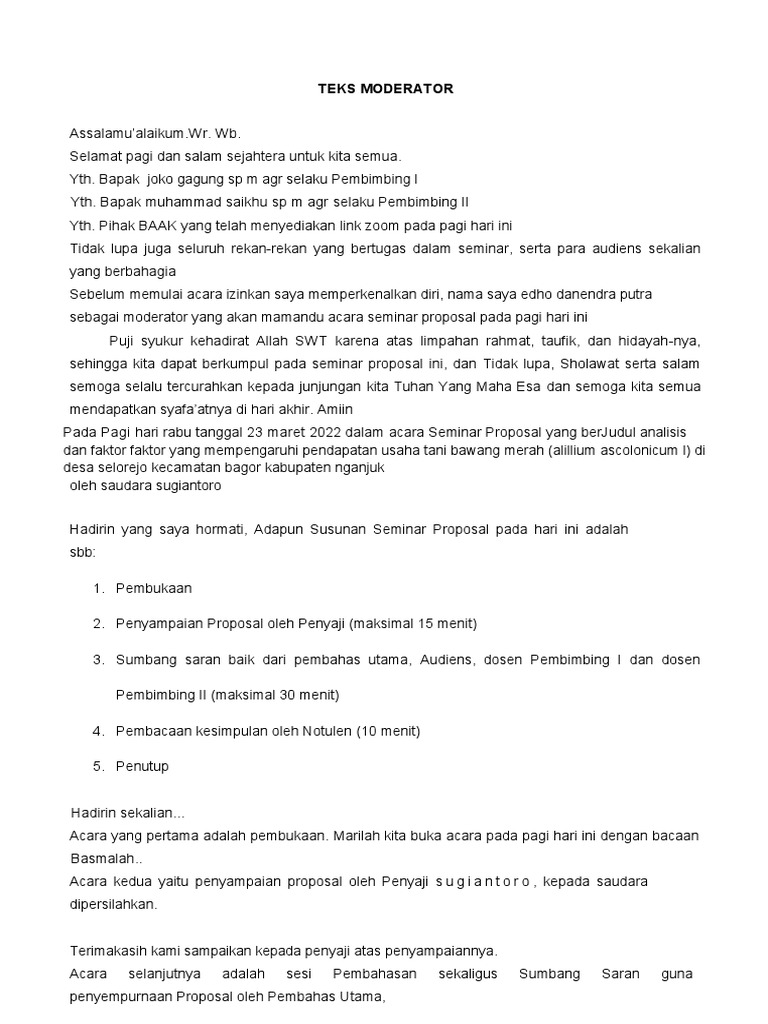 Teks Moderator Seminar Proposal | PDF