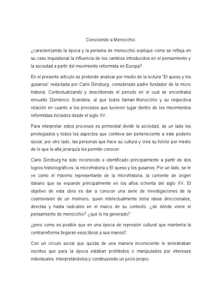 Menocchio: Pensamiento y Reforma | PDF | Historia | Clásicos