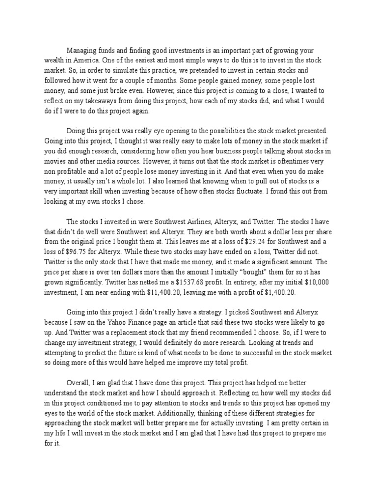 Stock Market Final Essay | PDF | Stocks | Stock Market