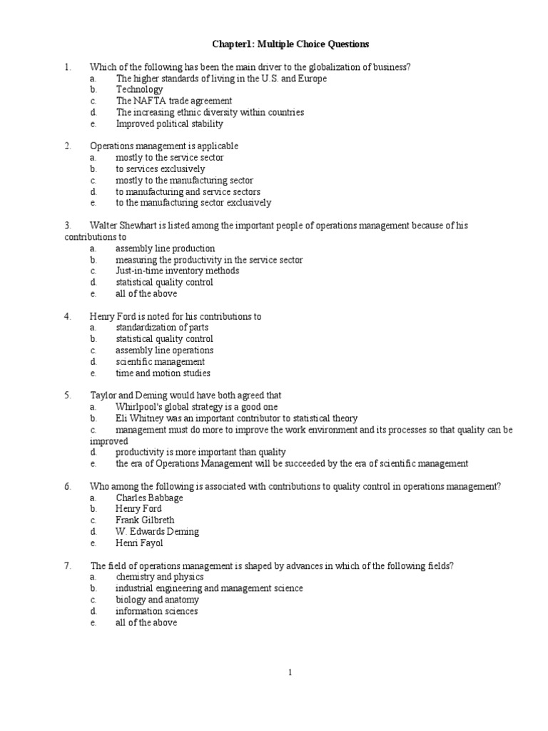 Operations Management Quiz | PDF