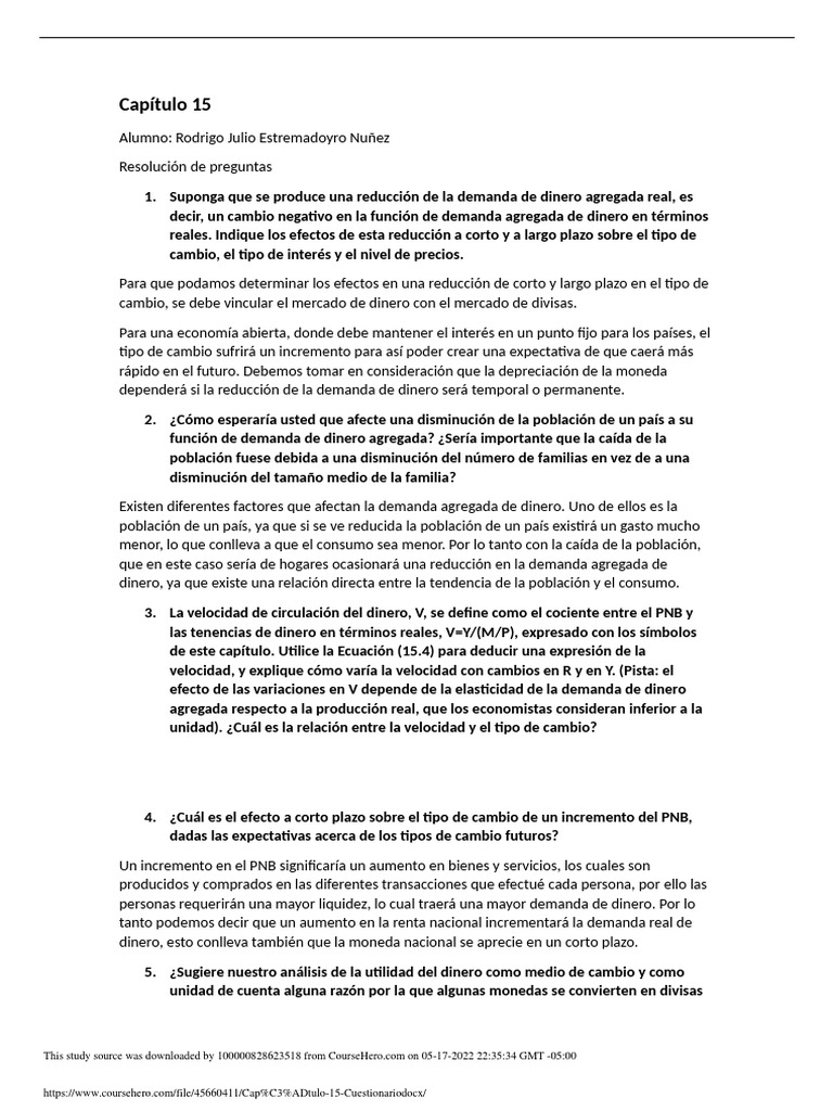 Cap Tulo 15 Cuestionario | PDF | Tipo de cambio | Inflación
