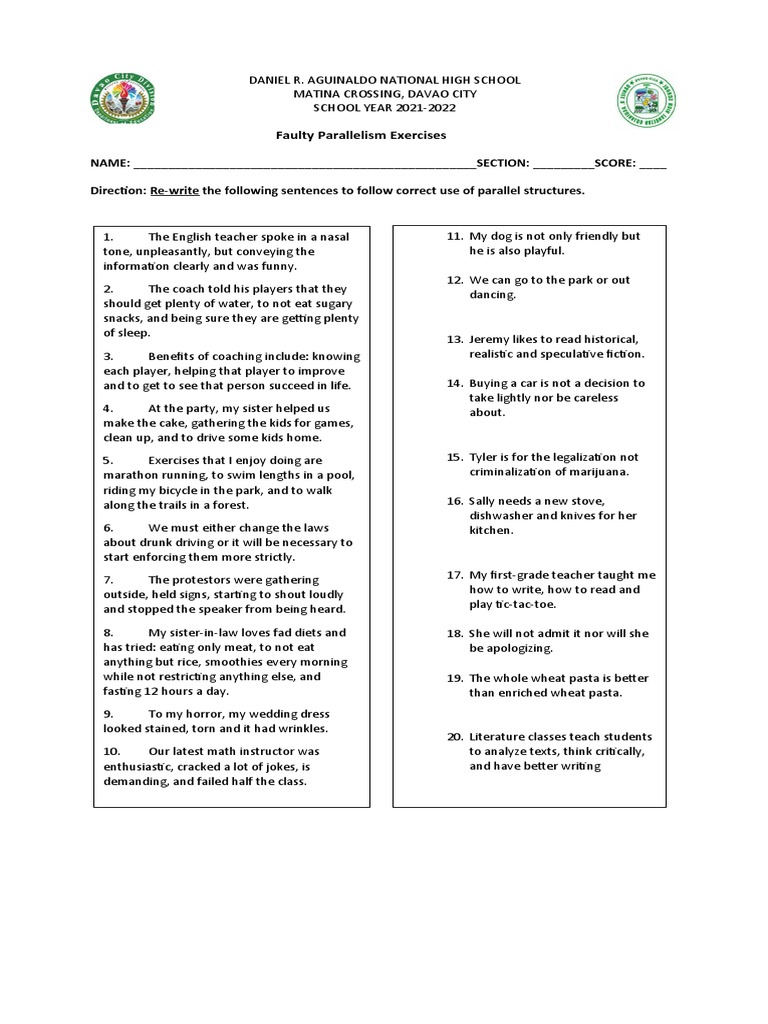 Faulty Parallel Structures Quiz | PDF