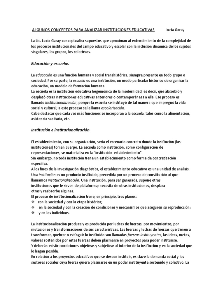 3 - ALGUNOS CONCEPTOS PARA ANALIZAR INSTITUCIONES EDUCATIVAS Lucía ...
