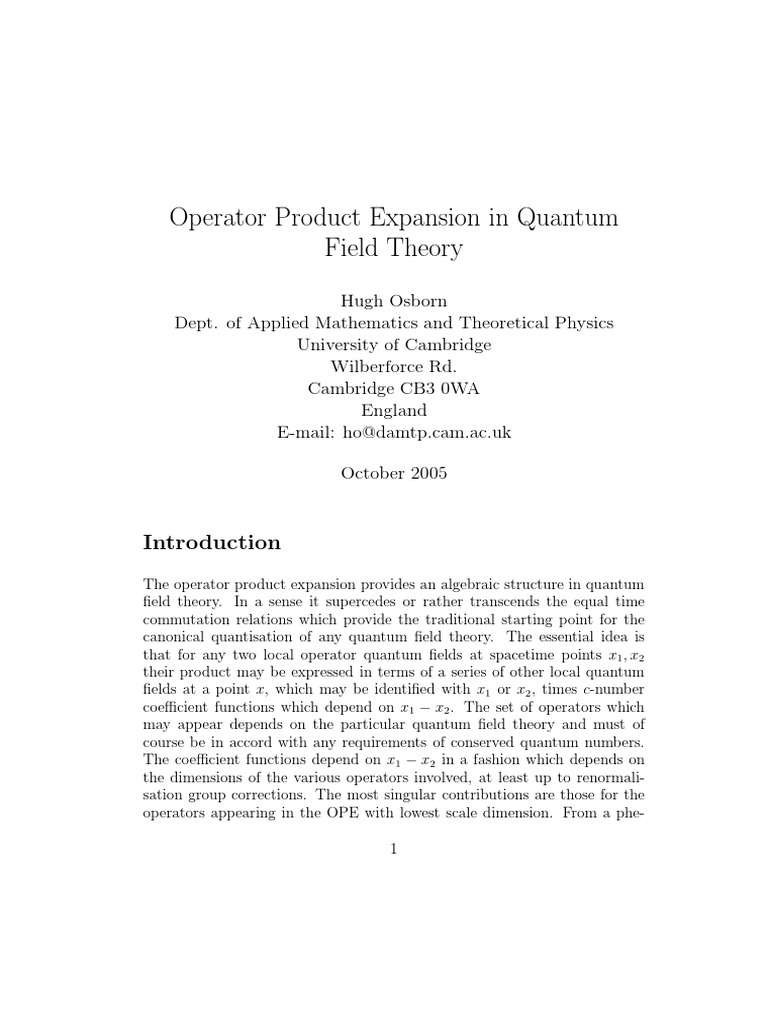 Operator Product Expansion in Quantum Field Theory | PDF | Quantum ...
