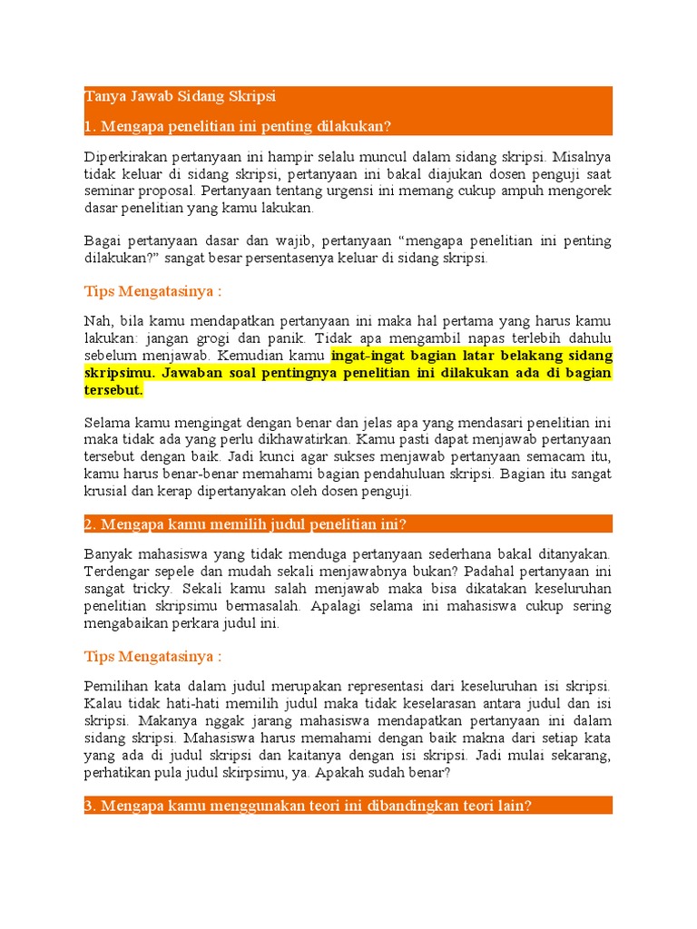 Tanya Jawab Sidang Skripsi Pdf