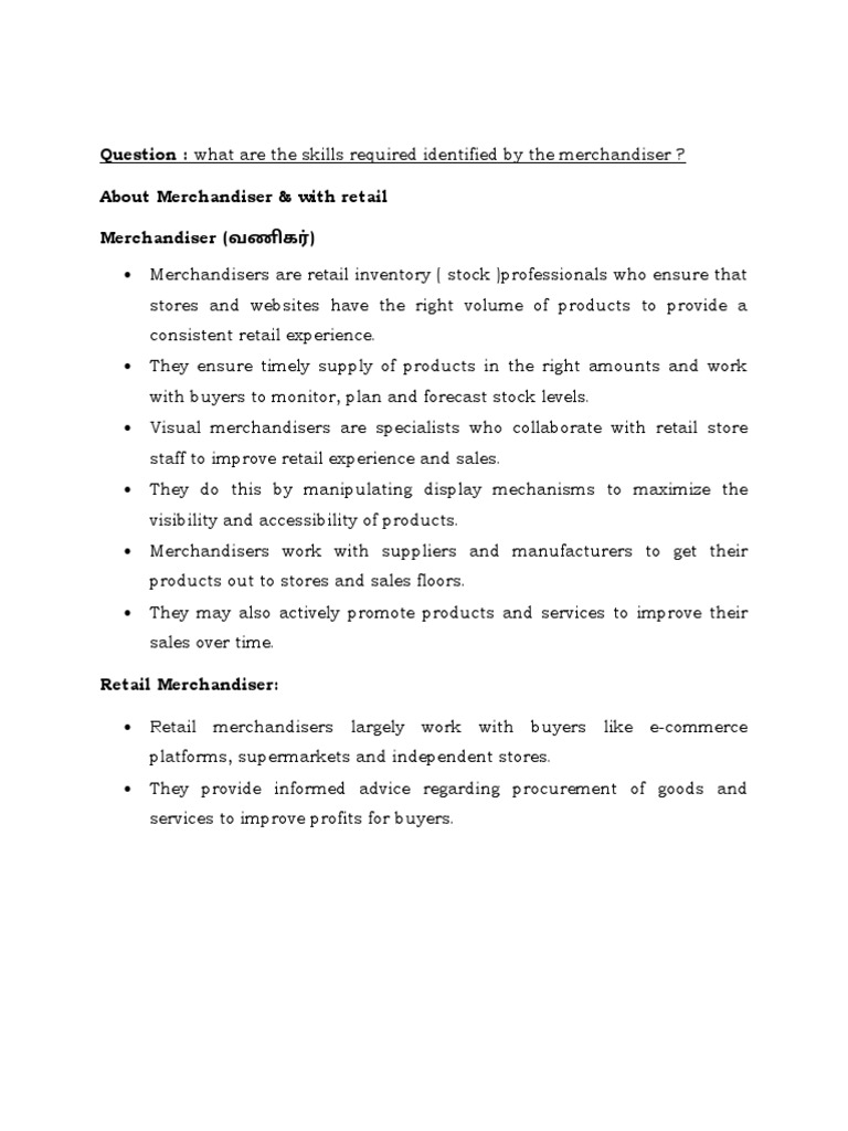 Skills Merchandiser | PDF | Retail | Inventory